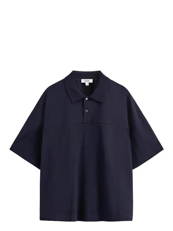 Cos Snap-button Cotton Polo Shirt - Navy