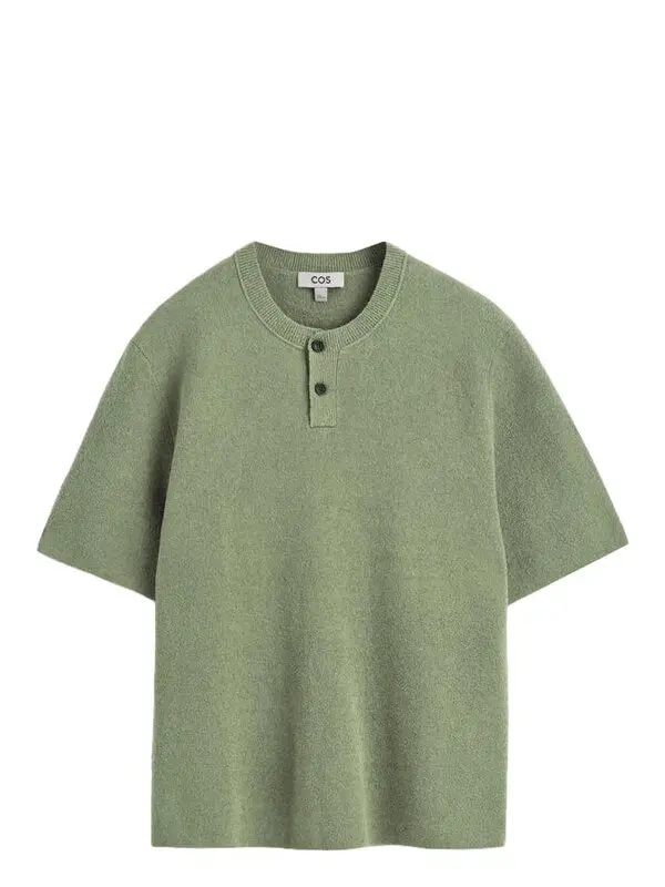 Cos Bouclé-knit Henley T-shirt - Green
