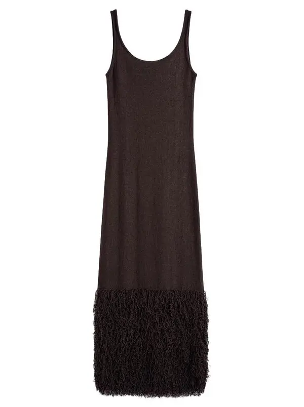 Cos Knitted Column Dress With Fringed Hem - Brown