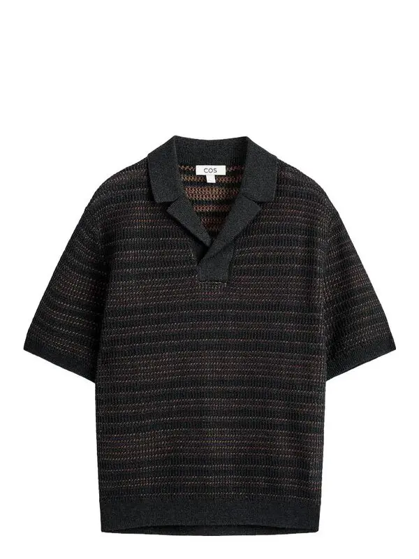 Cos Striped Open-knit Polo Shirt - Navy