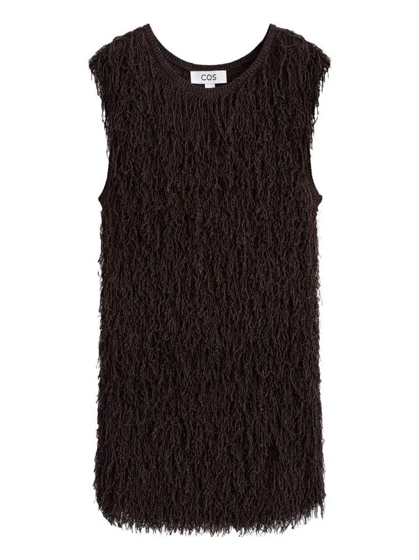 Cos Fringed Knitted Sleeveless Top - Brown