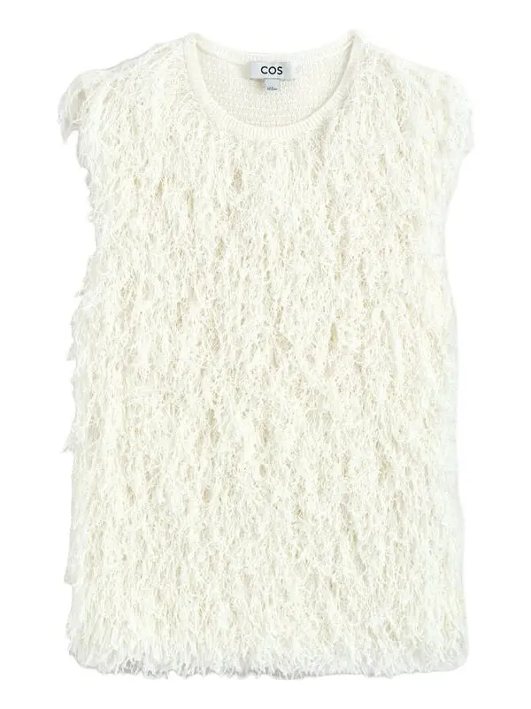 Cos Fringed Knitted Sleeveless Top - White