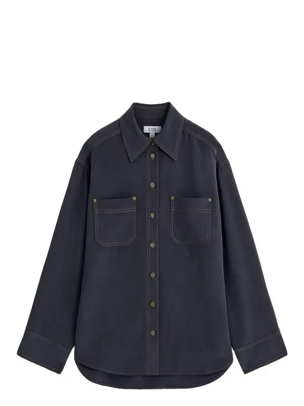 Cos Denim-effect Silk Shirt - Indigo