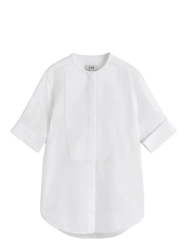 Cos Bib-front Stripe-jacquard Cotton Shirt - White