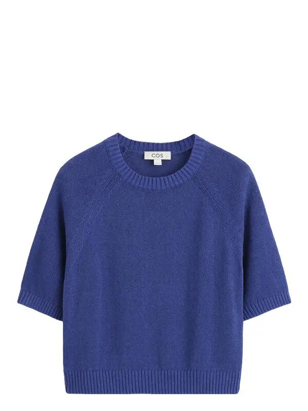 Cos Shrunken Knitted Linen T-shirt - Blue
