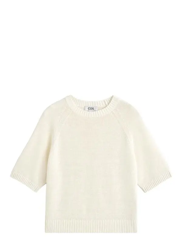 Cos Shrunken Knitted Linen T-shirt - White