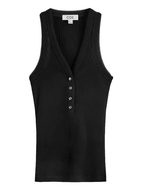 Cos Ribbed-knit Henley Tank Top - Black