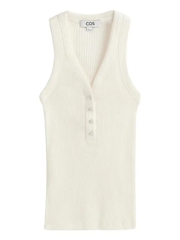 Cos Ribbed-knit Henley Tank Top - White