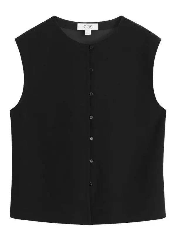 Cos Buttoned Knitted Top - Black
