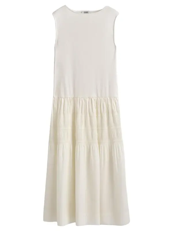 Cos Tiered Gathered Midi Dress - White