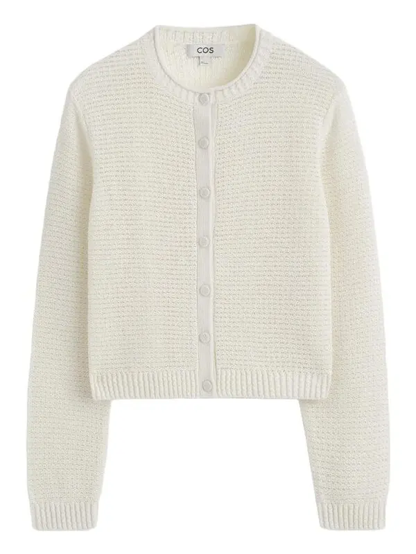 Cos Textured Knitted Cotton Cardigan With Mulberry Silk Blend - White