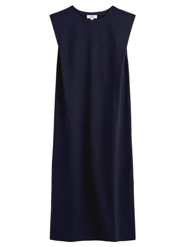 Cos Folded-shoulder Cotton-jersey Midi Dress - Navy