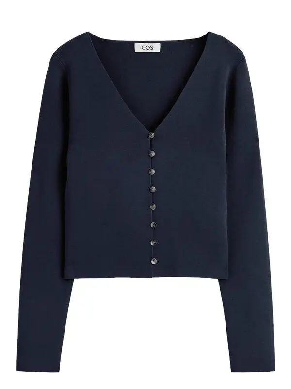 Cos Minimal Knitted V-neck Cardigan - Navy