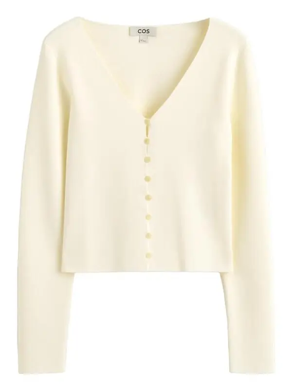 Cos Minimal Knitted V-neck Cardigan - White