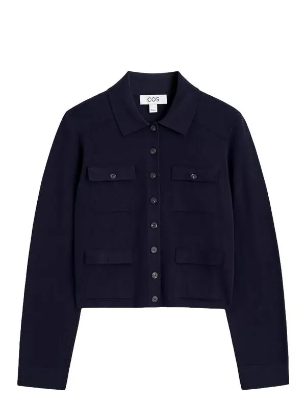 Cos Pocket-detail Knitted Cotton Cardigan - Navy
