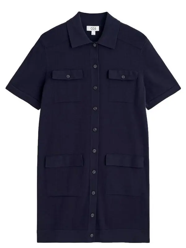 Cos Knitted Cotton Pocket Detail Mini Dress - Navy