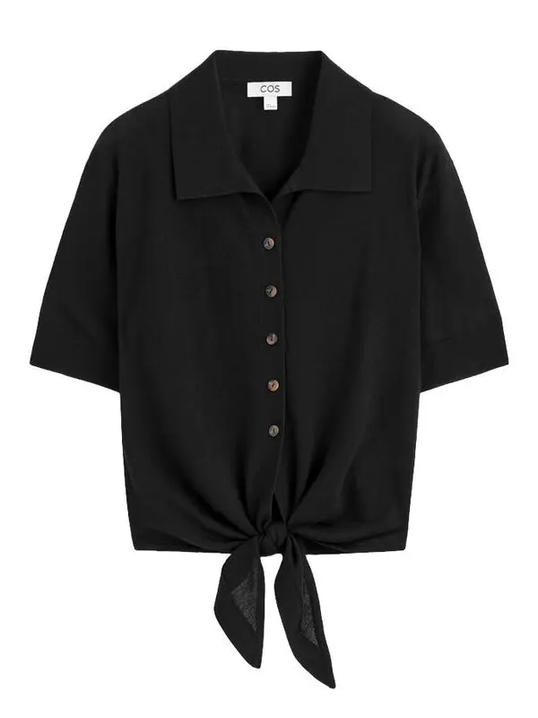 Cos Tie-front Knitted Wool Shirt - Black