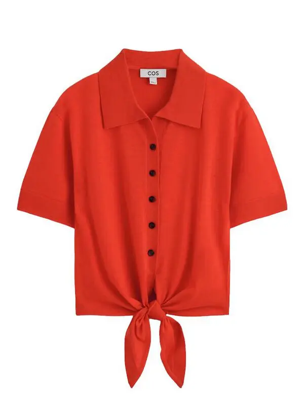 Cos Tie-front Knitted Wool Shirt - Orange