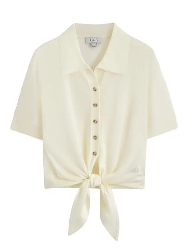 Cos Tie-front Knitted Wool Shirt - White