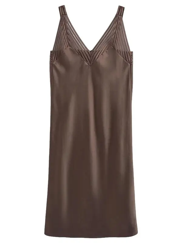 Cos Open-stitch Satin Slip Dress - Brown