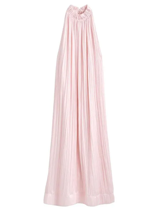 Cos Crinkled-satin Midi Dress With Pleated Collar - Pink