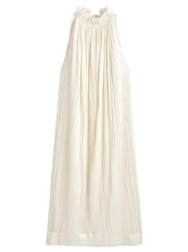 Cos Crinkled-satin Midi Dress With Pleated Collar - White