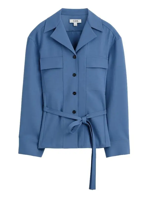 Cos Belted Merino Wool Blend Utility Shirt - Blue