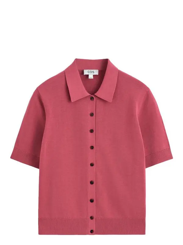 Cos Knitted Cotton Polo Cardigan - Pink