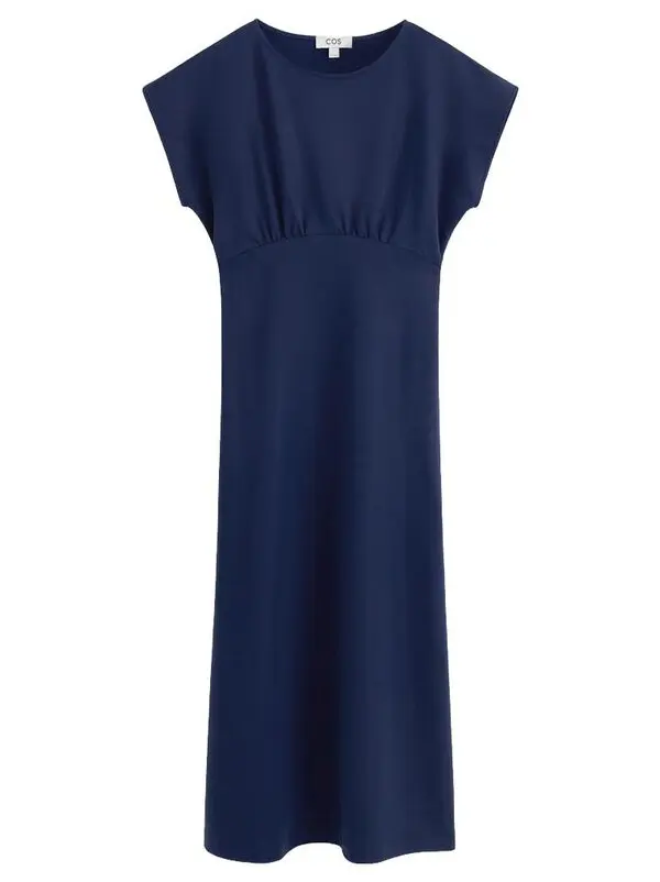 Cos Sculpted Gathered Jersey Midi Dress - Dark Blue