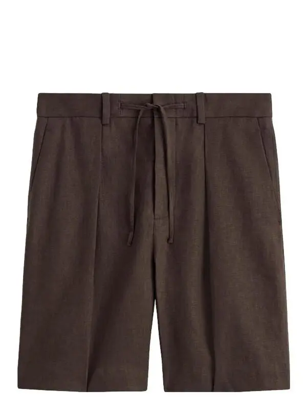Cos Pleated Linen Drawstring Shorts - Brown