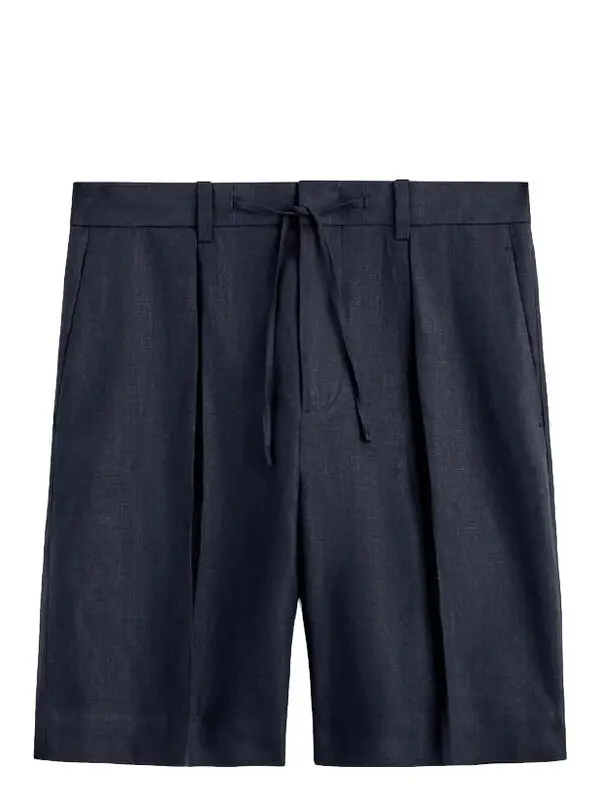 Cos Pleated Linen Drawstring Shorts - Navy