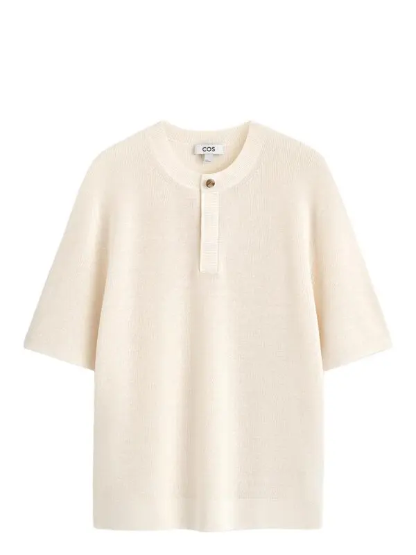 Cos Knitted Linen Henley T-shirt - White