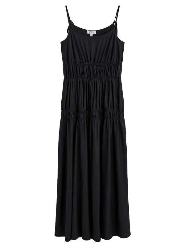 Cos Gathered Jersey Midi Dress - Black