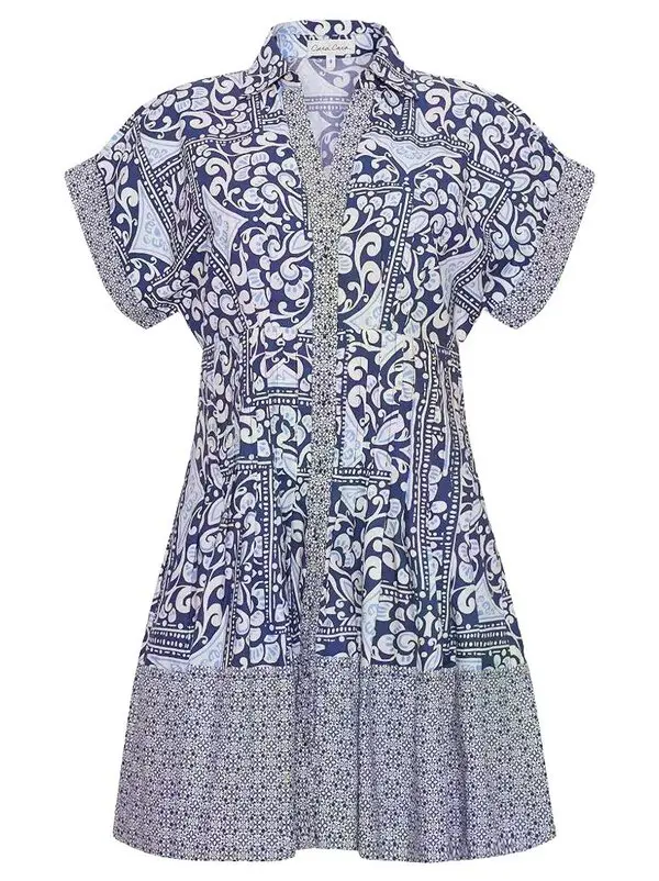 Cara Cara Nash Tile-print Mini Shirtdress - Blue