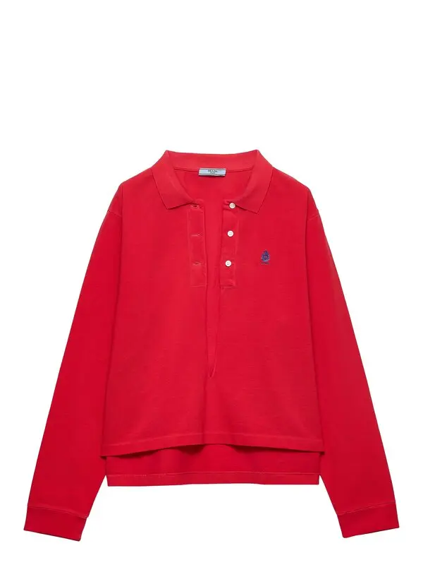 Prada Cotton Piqué Plunge-neck Polo Shirt - Red