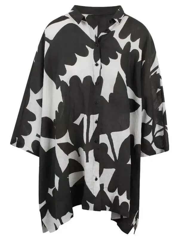 Black Label Floral Print Button-up Dress - Black