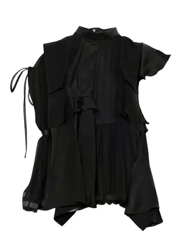 Sacai Asymmetric Ruffled Sleeveless Top - Black