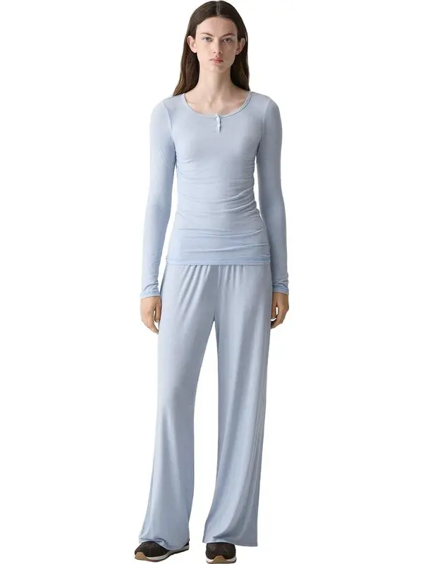 Theory Lounge Jersey Fluid Pull-on Wide Leg Pants - Light Blue