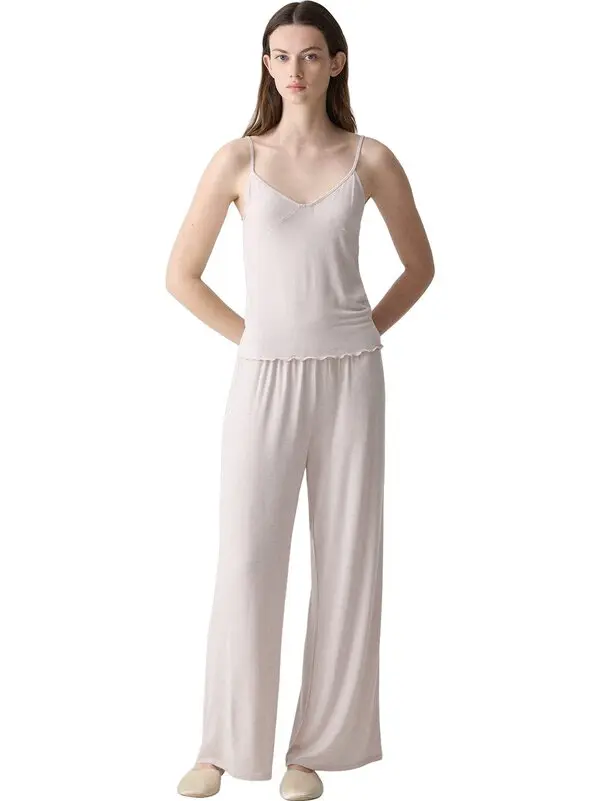 Theory Lounge Jersey Fluid Pull-on Wide Leg Pants - Pearl