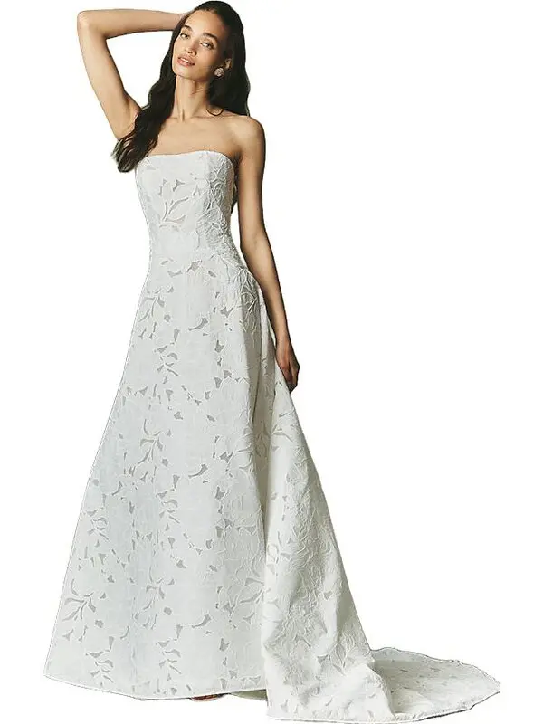 Jenny Yoo Strapless Drop-waist Gown - White