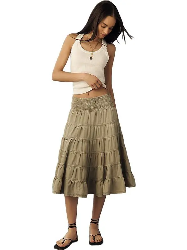 PILCRO Reese European Flax Linen Midi Skirt - Powdered Sage