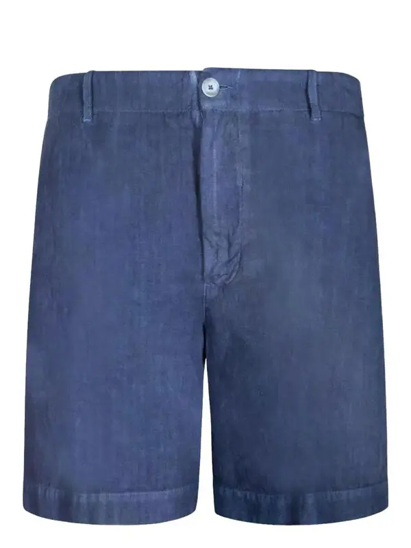 120% Lino Elasticated Waistband Patch Pocket Shorts - Blue