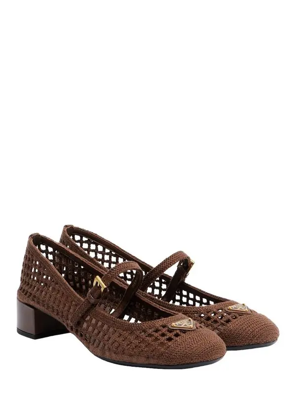 Prada Crochet Mary Jane Pumps - Brown