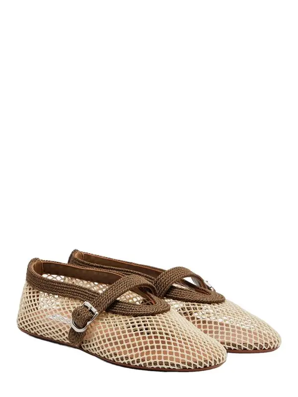 Alaïa Fishnet Mary Jane Flats - Beige