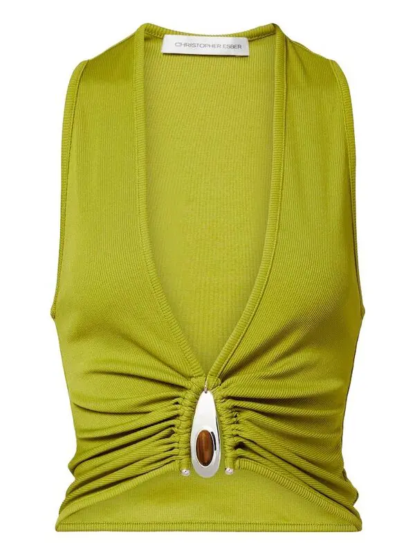 Christopher Esber Crystal Pendant Tank Top - Green