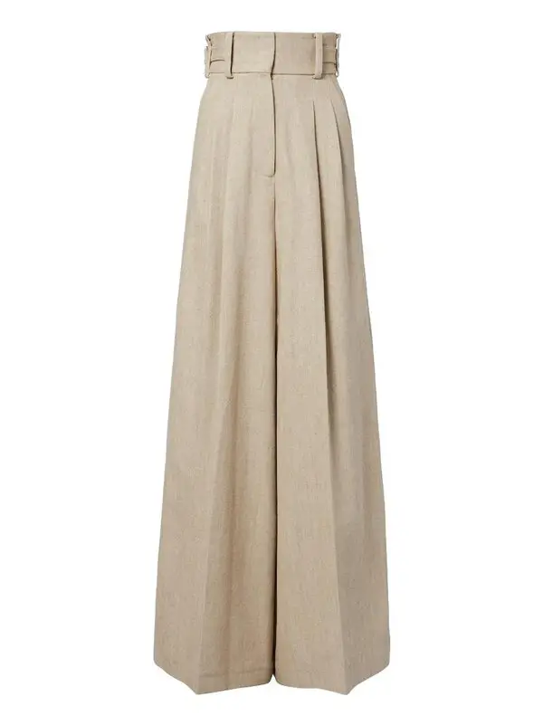 Elie Saab Linen And Cotton Canvas Wide-leg Pants - Beige