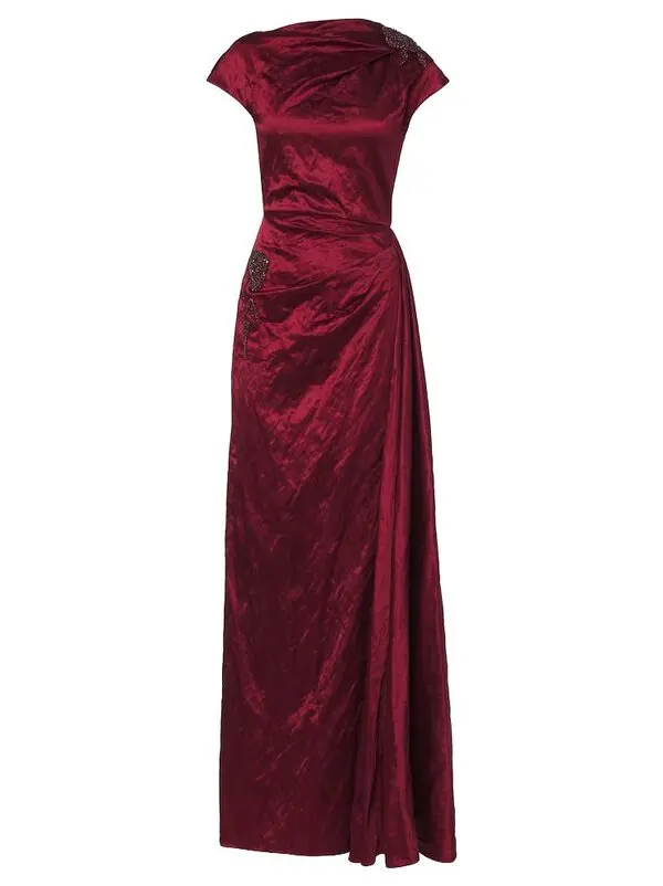 Erdem Draped Embellished Satin Gown - Red