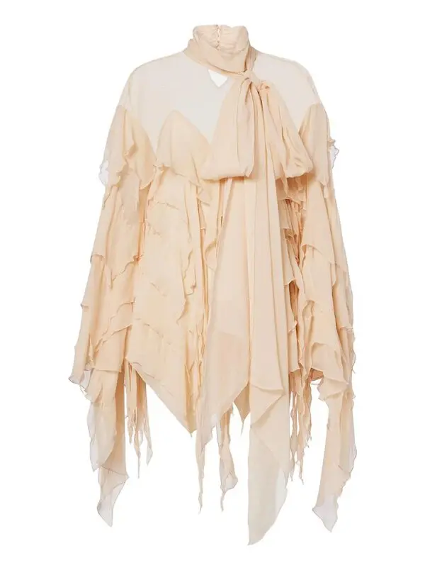 Blumarine Ruffled Scarf-detail Georgette Blouse - Beige