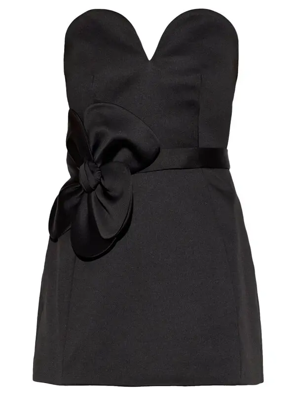 Marc Jacobs Strapless Sweetheart Neckline Dress With Floral Bow Appliqué And Side Slit - Black