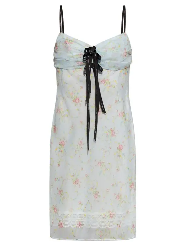 Marc Jacobs Floral Print Spaghetti Strap Mini Dress - Light Blue